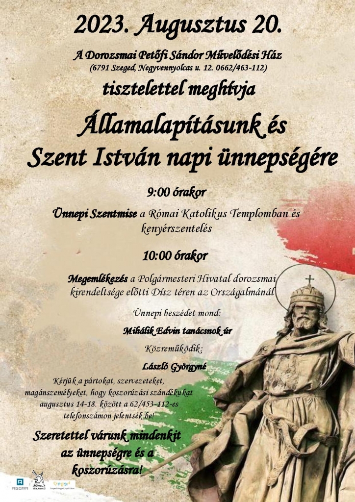 2023. Augusztus 20. Ünnepség és koszorúzás - Szent-Györgyi Albert Agóra